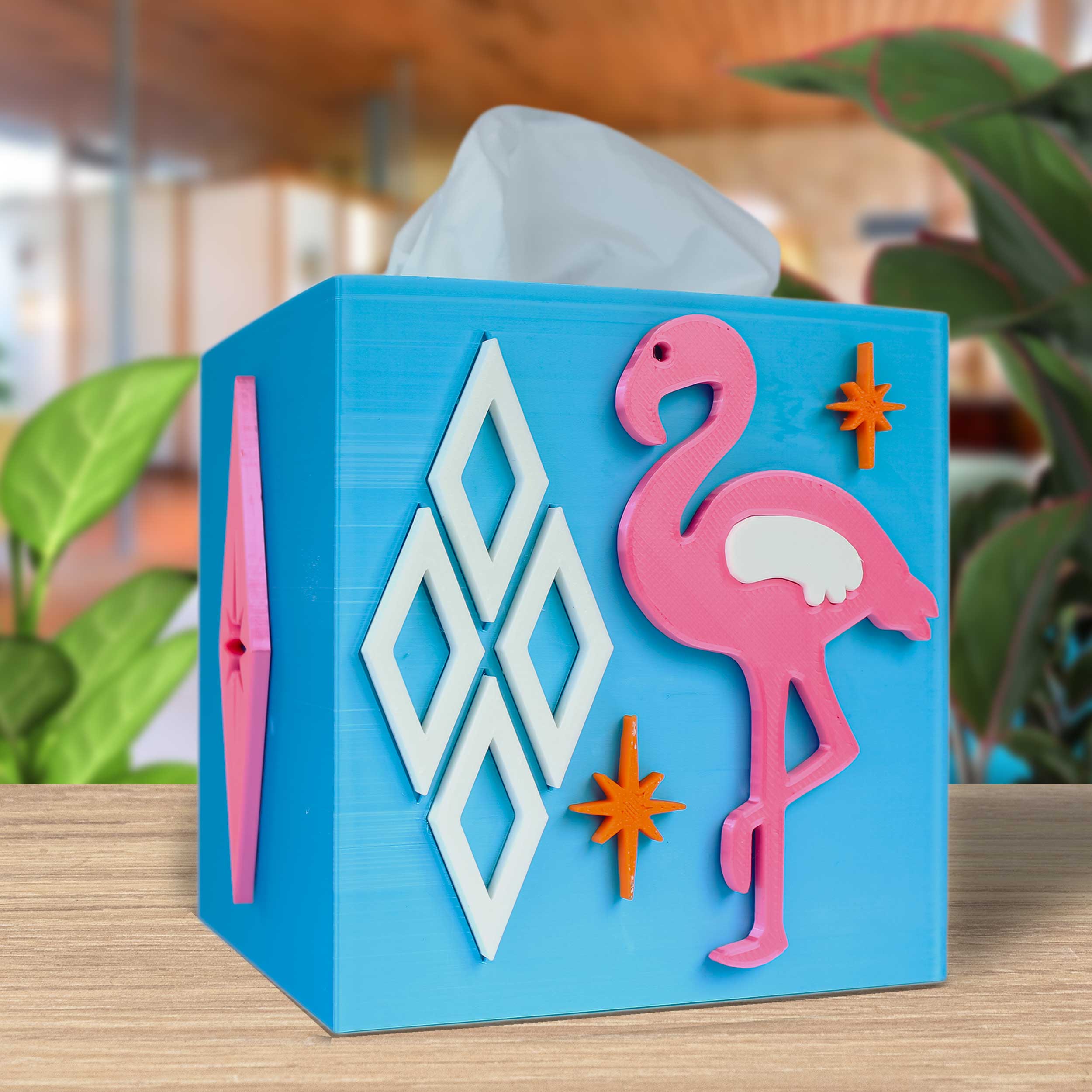 Atomic Flamingo Tissue Box Cover – Retro Layers