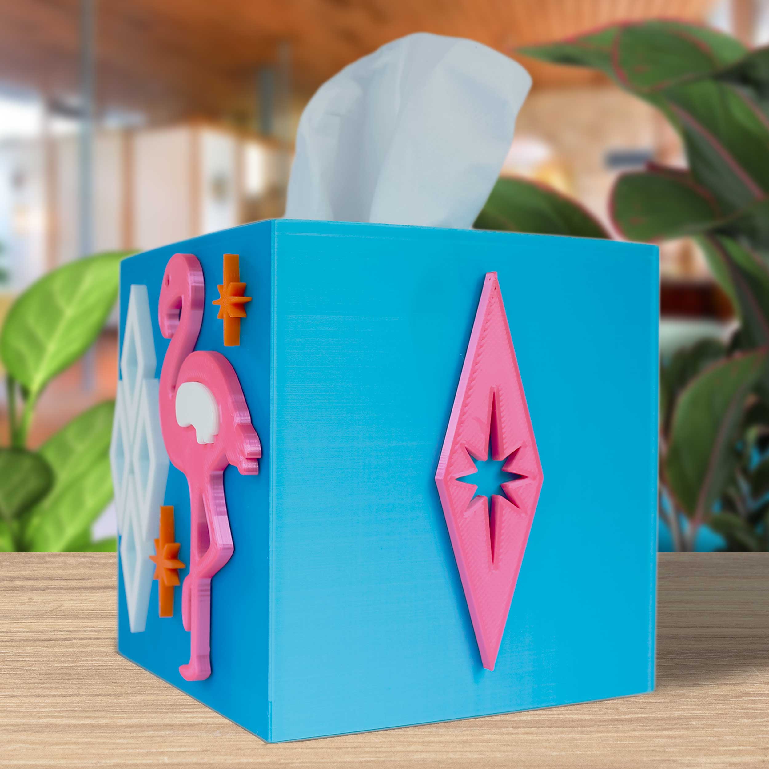 Atomic Flamingo Tissue Box Cover – Retro Layers